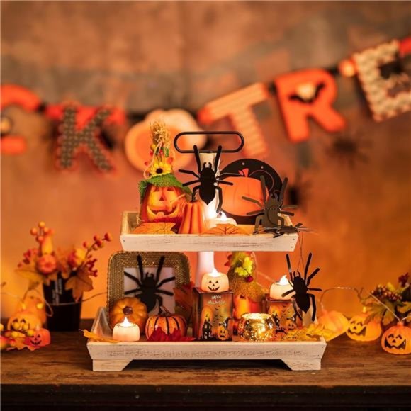 Accents | Farmhouse Tiered Tray Stand Rustic Wood 2 Tier Serving Tray ...